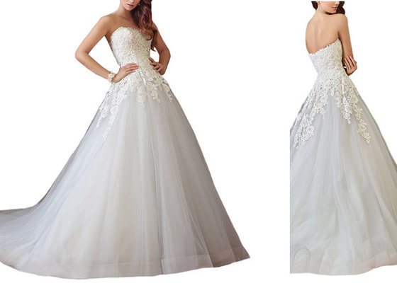 Spring Beautiful Ladies Wedding Dresses With Crystal Pearls Decoration