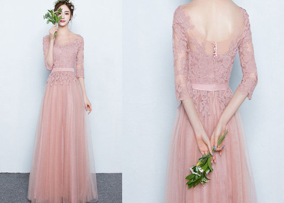 Graceful Embroidery Tea Length Bridesmaid Dresses CZ Diamond Decoration