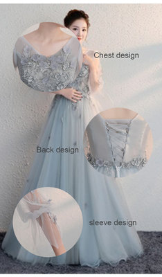 Custom Made Powder Blue Bridesmaid Dresses , Elegant Long Lace Bridesmaid Dresses