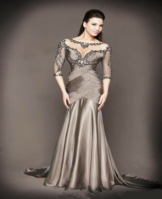 Mermaid Beach Bride's Mom Dresses For Ruched Evening Gowns 3/4 Sleeve