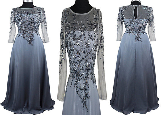 Beads Sequins Bride's Mom Dresses A Line 3/4 Long Sleeves Custom Size