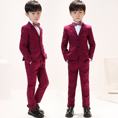 Anti Shrink Boys Red Tuxedo / Breathable Baby Boy Ring Bearer Outfit