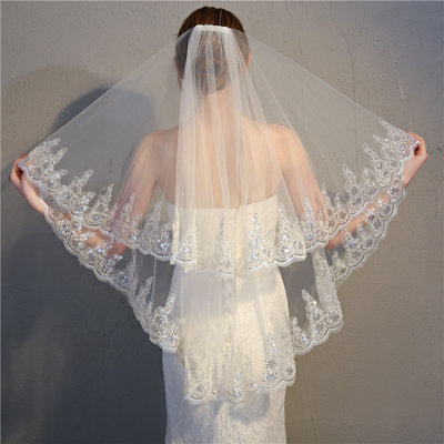 Two Layers Comb White Wedding Veil ,  France Cathedral Length Wedding Veils