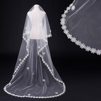 Head Lace Wedding Veil Bridal Gown Accessories 3 Meters Long One Layer