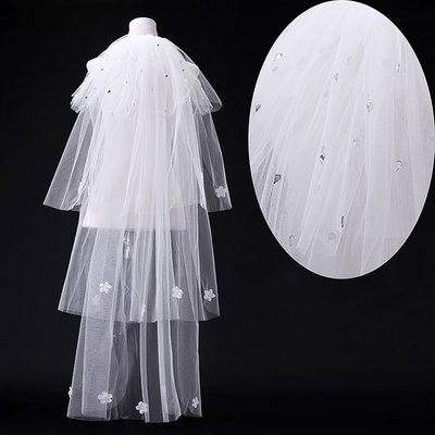 Cotton Thread Cathedral Length Veil / Garment Appliques Ivory Wedding Veils