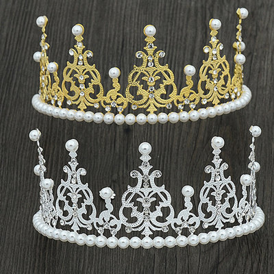 King Crowns Adult Queen Birthday Prom Queen Costume Full Round Metal Crystal Crown