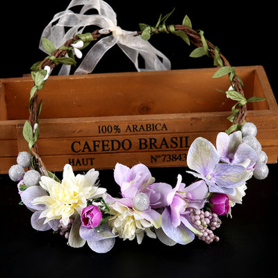 Women Hair Accessories Fabric Wedding Wreath Crown Headband Artificial Flower Garlands For Girls