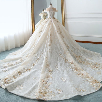 Princess Dreams Simple Bride Wedding Dresses Luxury Long Court Tail