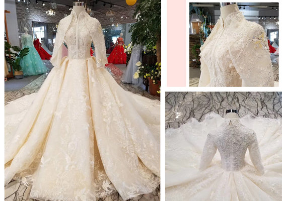 2018 hot selling Luxury long-sleeved Ivory White Retro applique shawl wedding dress