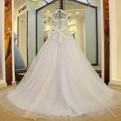 High-collar open-backbow-tied dress for evening dress