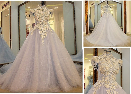 High-collar open-backbow-tied dress for evening dress