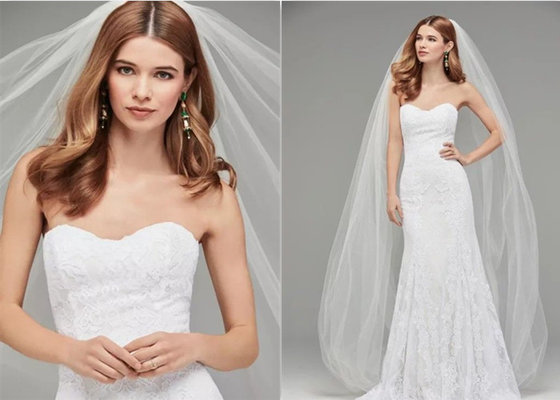 Long Train Tull A Line Style Wedding Dresses With Hand Made Beading Sexy Strapless