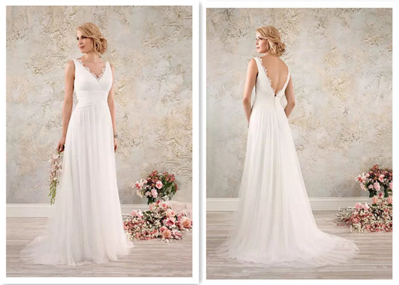 Bridal Ivory Chiffon Wedding Dress , Pregnant Women A Line Wedding Gown