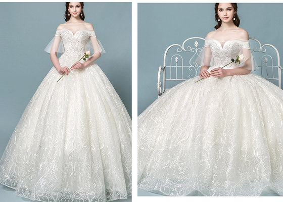 Lace Champagne Shoulder Princess Ball Gown Wedding Dresses For Wedding Bride