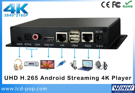HDMI 8GB 4K Digital Signage Player Android 3840 x 2160p H.265 Nand Flash Push Button