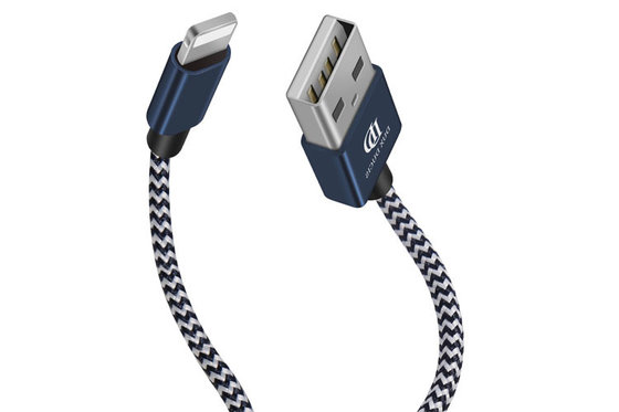 Blue IPhone Lightning Cable Aluminum Alloy Connector Braided Wire For IPad