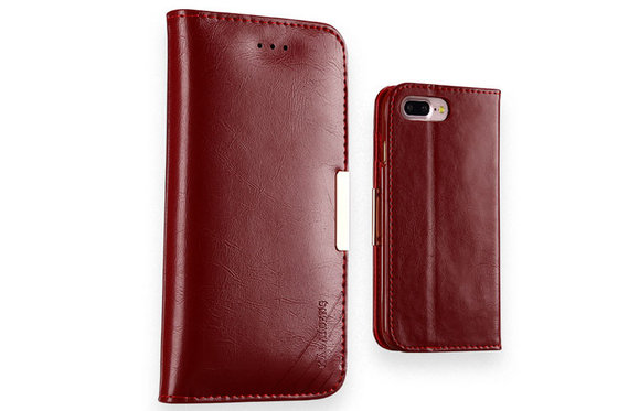 Red IPhone 7 Plus Genuine Leather Phone Cases 19 X 11 X 2cm With Card Holders