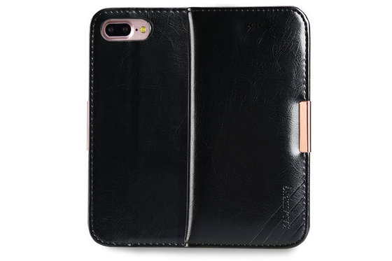 Soft Custom Leather Phone Covers , Black Iphone 7 Leather Wallet Case