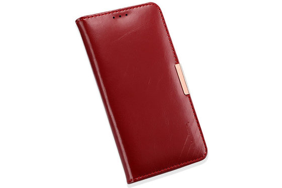 Red Galaxy S8 Plus Leather Wallet Case Smooth With Card Pockets / Magnet