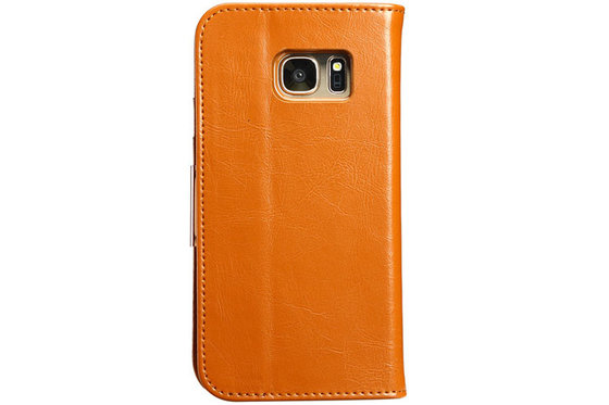 Luxury Leather Phone Cases Galaxy S6 Brown With Magnet / Card Pocket