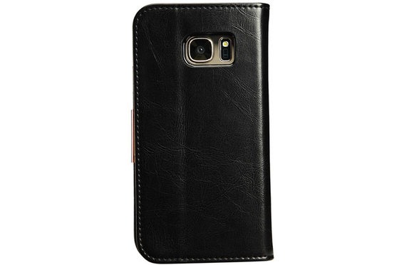 Galaxy S6 Leather Phone Cases Black Color With Stand / Card Slot CE Approved