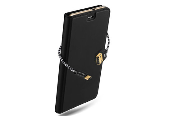 Fashionable Black Huawei P10 Flip Cover , Huawei P10 Lite Case With Type C Cable