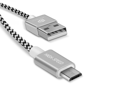 Sliver Micro USB Data Cable Nylon Braided Wire 20CM 100CM For High Speed Data Transfer