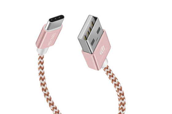 Pink Quick Charge Type C Cable 2.1A Fast Sync 480Mbps Nylon Braided 3.28ft 0.66ft