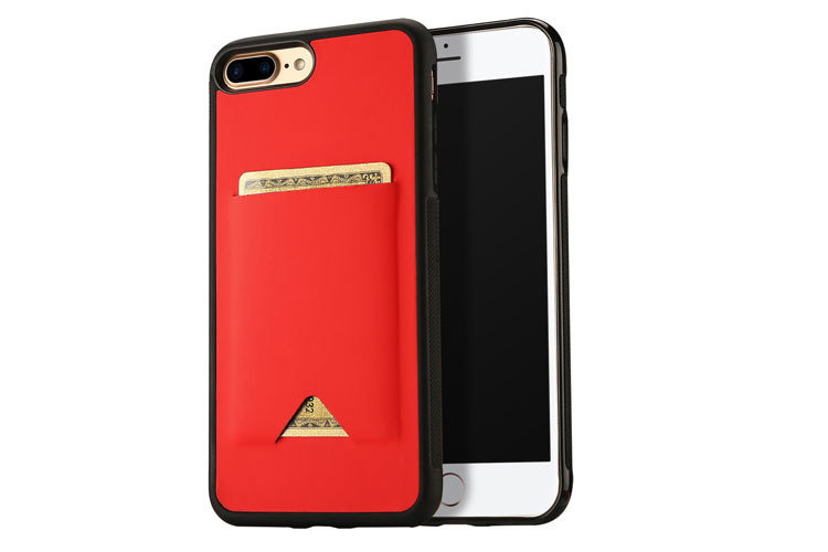 Red Smooth IPhone Protective Cases Card Holder Shockproof Iphone 7 Back Case