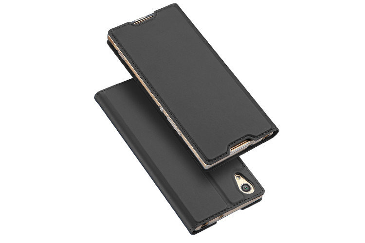 Black Sony Phone Covers XA1 PU Leather Magnets With Card Holder / Kickstand