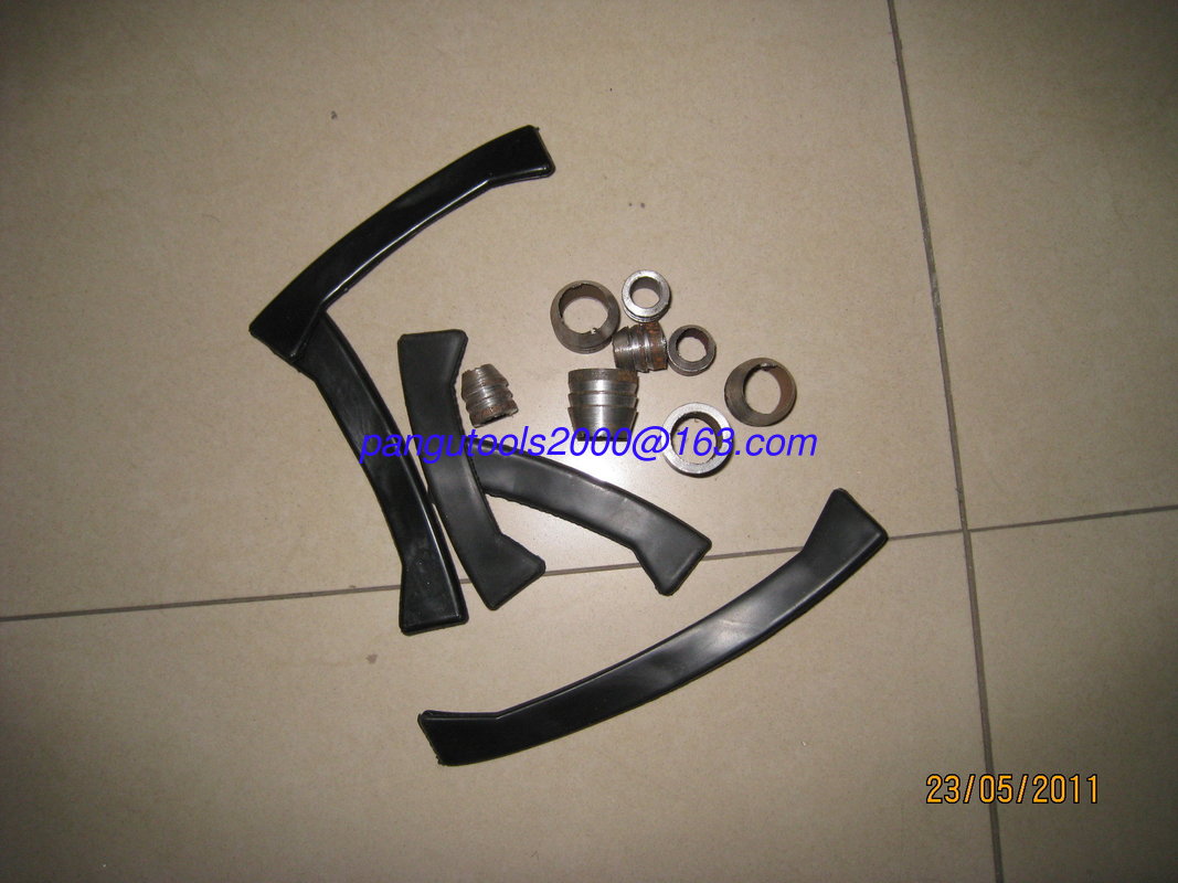 Rubber edge protectors and round stelel wedge for axes, hatchets and splitting mauls