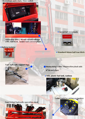 LED high telescopic adjustable mast hydraulic stabiliser legs Light Tower