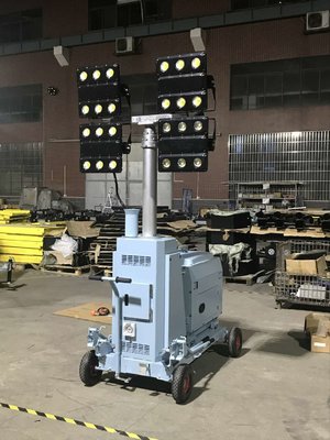 Portable pneumatic LED light tower with trolley cart