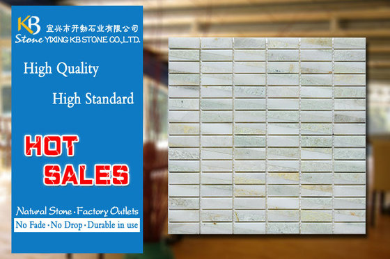 Subway Shape Polished Marble Mosaic Floor Tile White Mixed Green Onyx