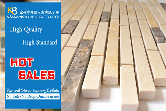 Mixed Strip Mosaic Polished Cream Marble Tiles For  Kitchen / Bathroom