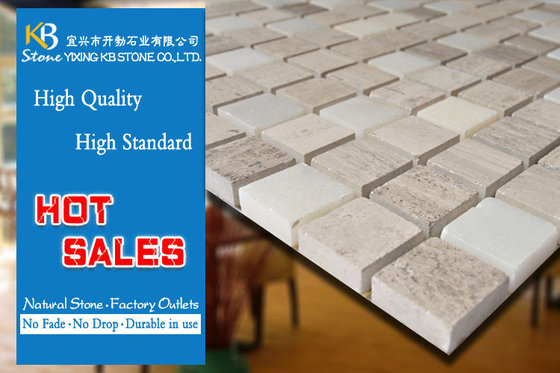 White Mixed Wooden Grey Marble Mosaic Tile Square Shape 10mm Thickness