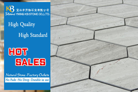 Long Hexagon Swimming Pool Tiles White Bathroom Tiles 305 X 305mm