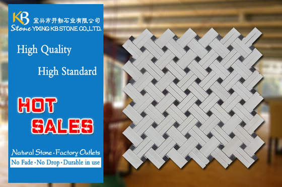 Black Dotes Mosaic Pattern Marble Mosaic Tile Sheets 10mm Thickness