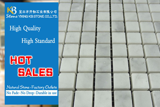 Floor  White Carrara Marble Mosaic Tiles Square Polished 305 X 305mm