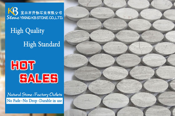 Wooden White Marble Mosaic Tile Duck Egg Shape 305 X 305mm CE