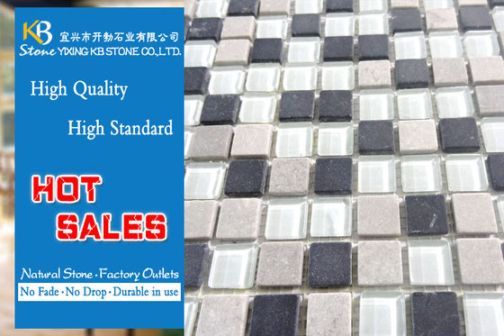 White Glass Crystal marble mosaic tiles mixed beige black Stone marble