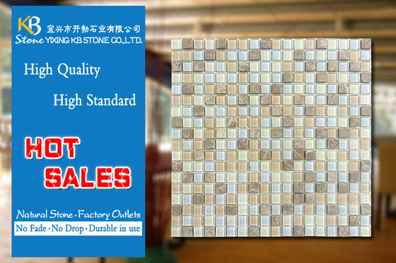 Glass mosaic mixed stone tile white blue art beige marble tile