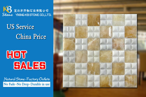 Yellow white marble wall panel marble mosaic tiles 305 x 305mm