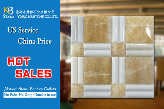 White strip marble mixed yellow square mosaic tiles 305 x 305mm