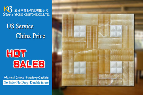 Pure white marble mosaic tiles mixed yellow onyx square background  tiles