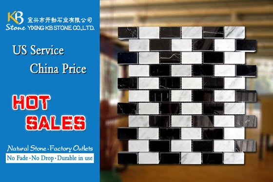 Stepping stones marble mosaic tiles black white mixed subway shape