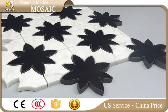 Natural carrara pure black waterjet marble mosaic wall decoration