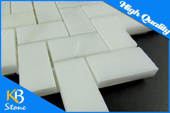 China White Italian Carrera Marble Herringbone Mosaic Tile 1 x 2 Polished