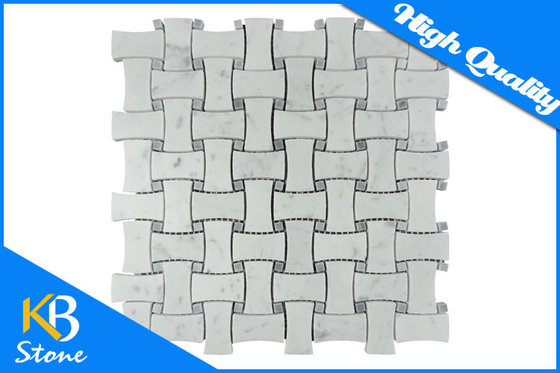 Carrara White Italian Basketweave Marble Mosaic Tile Polished with Herrinbone Shape