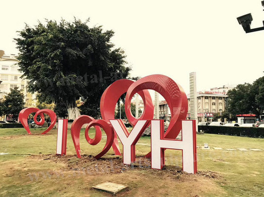 Metal Art Letters Stainless Steel Outdoor Sculpture Painted Red Color For Park Decor